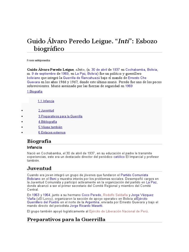 Inti Peredo: Guerrillero Boliviano | PDF | Che Guevara | Bolivia