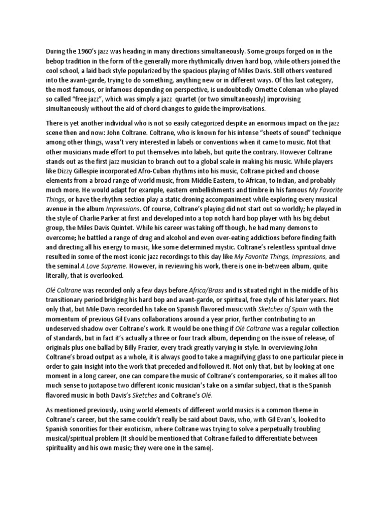 Ole Coltrane Contextual Analysis | PDF | Jazz | Music Theory