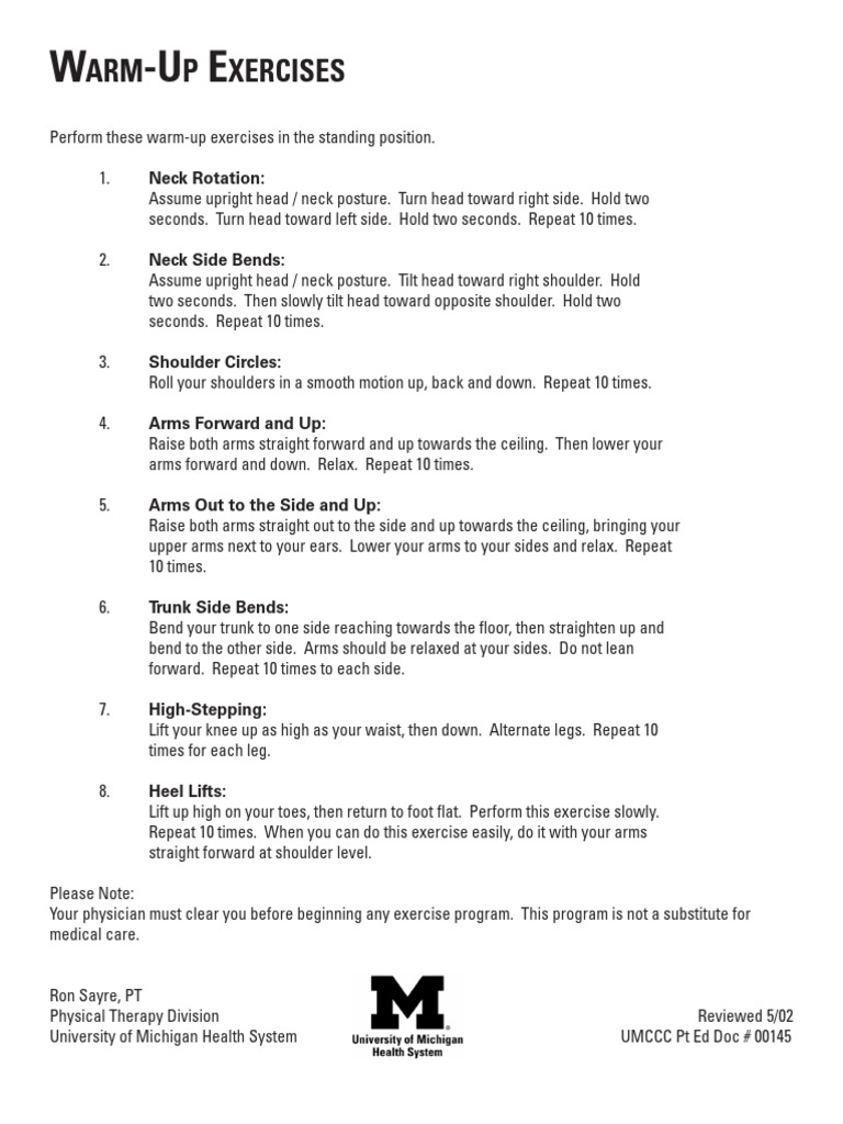 Head-to-Toe Warm-Up Exercises List | PDF