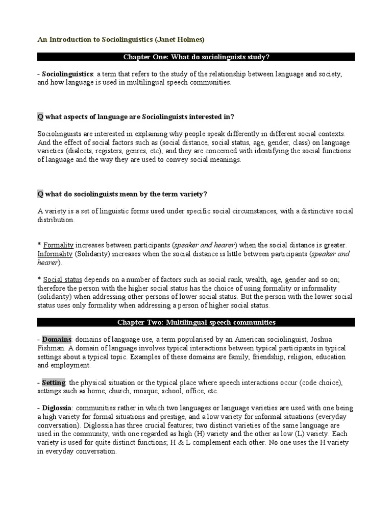 An Introduction To Sociolinguistics (Janet Holmes) : Chapter One: What ...