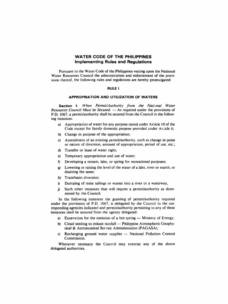 Water Code Of The Philippines Implementing Rules and Regulations ...
