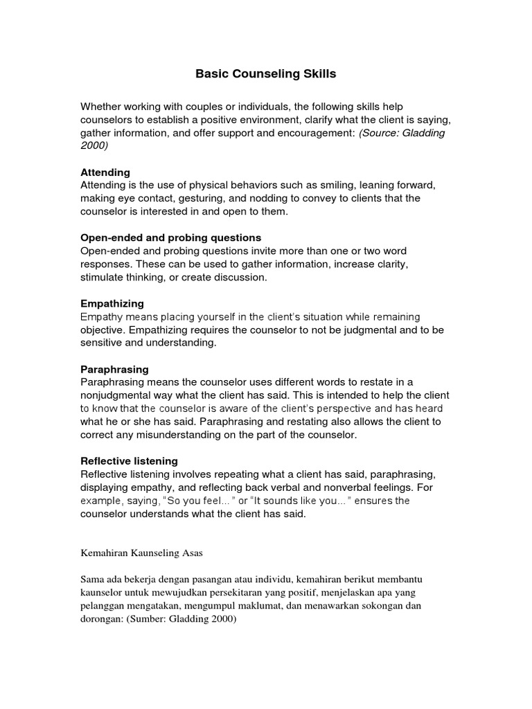Basic Counseling Skills | PDF