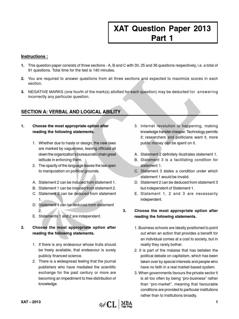 XAT Question Paper 2013: Section A: Verbal and Logical Ability | PDF | Falsifiability | Free Market