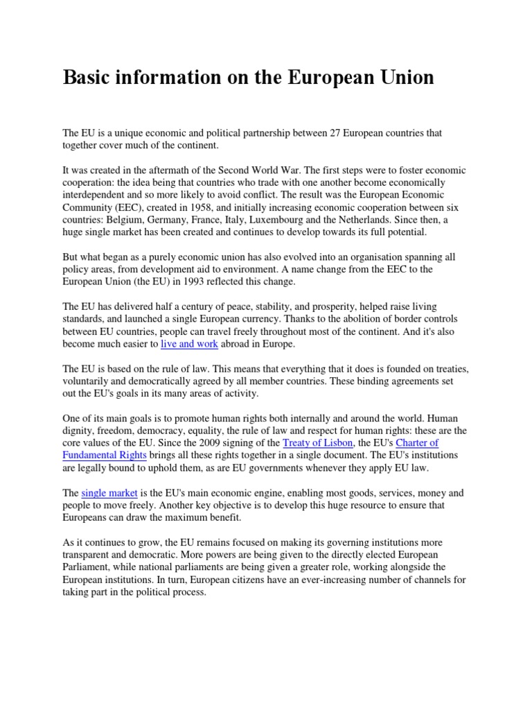 Basic Information On The European Union | PDF | European Union ...