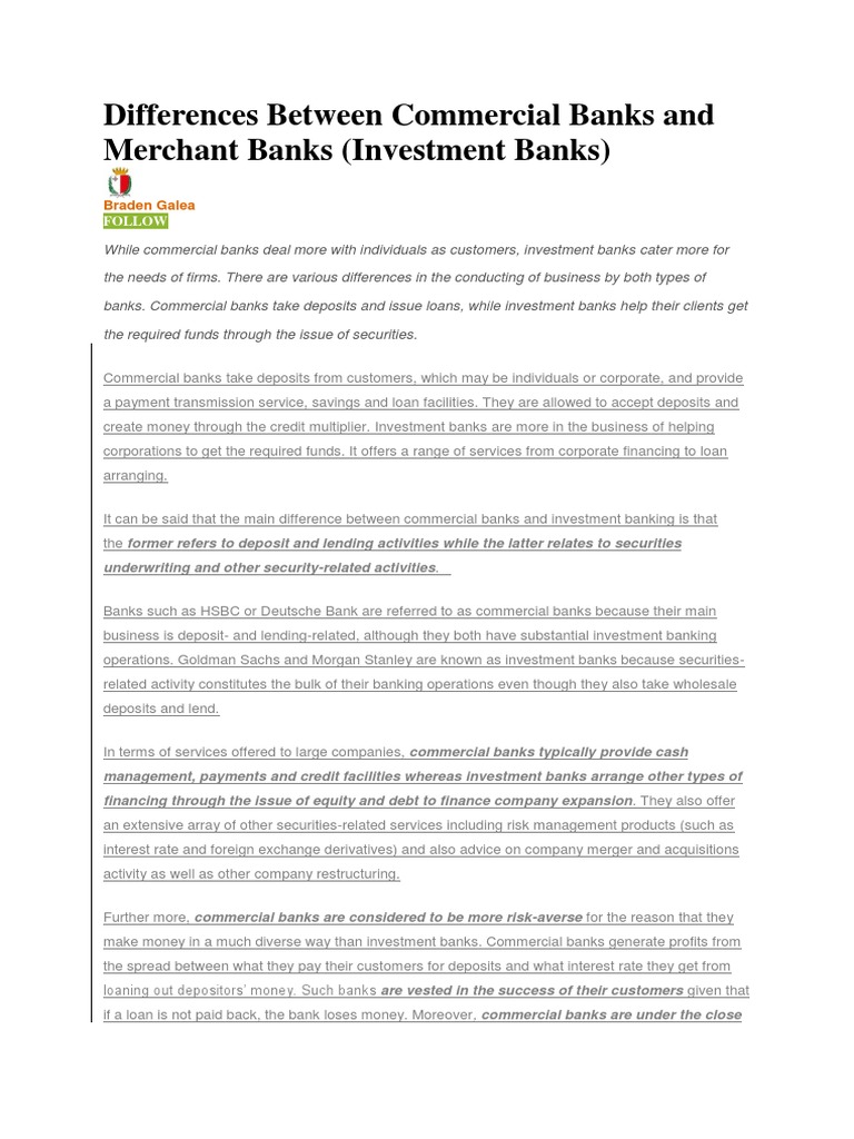 Commercial vs. Merchant Banking Explained | PDF | Investment Banking ...