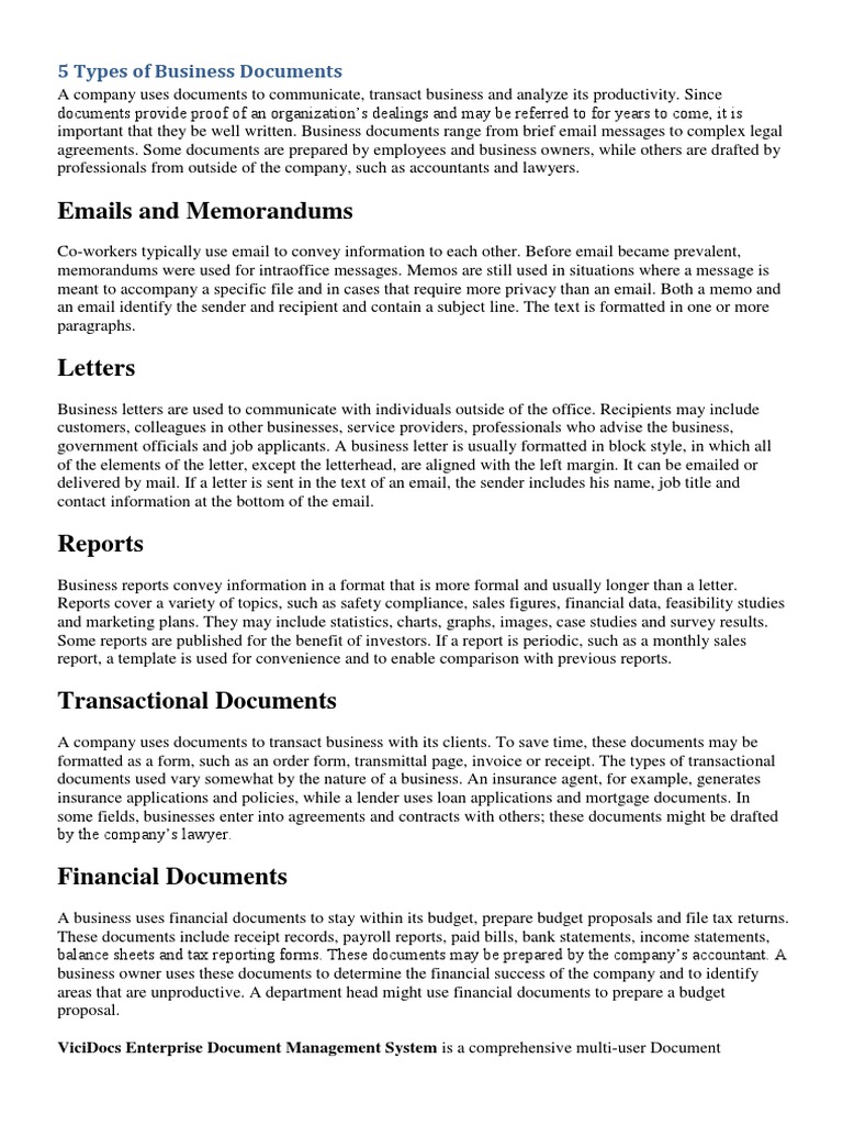 Types of Banking Business Documents | PDF | Memorandum | Banks