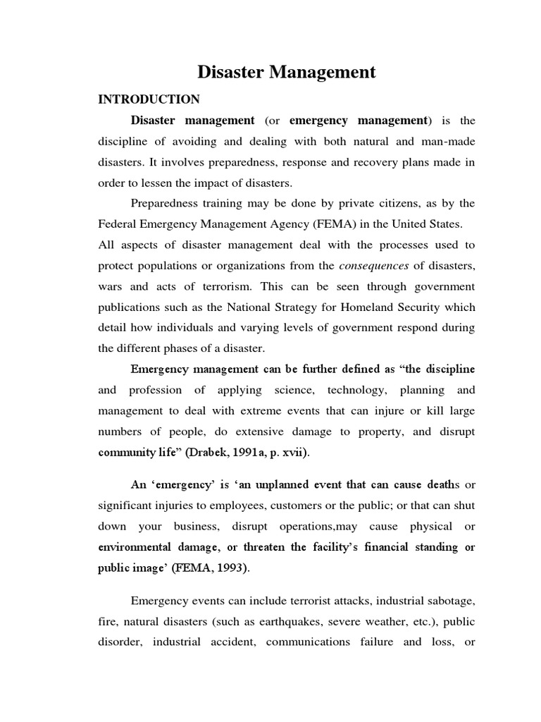 Disaster Management (Or Emergency Management) Is The | PDF | Emergency ...