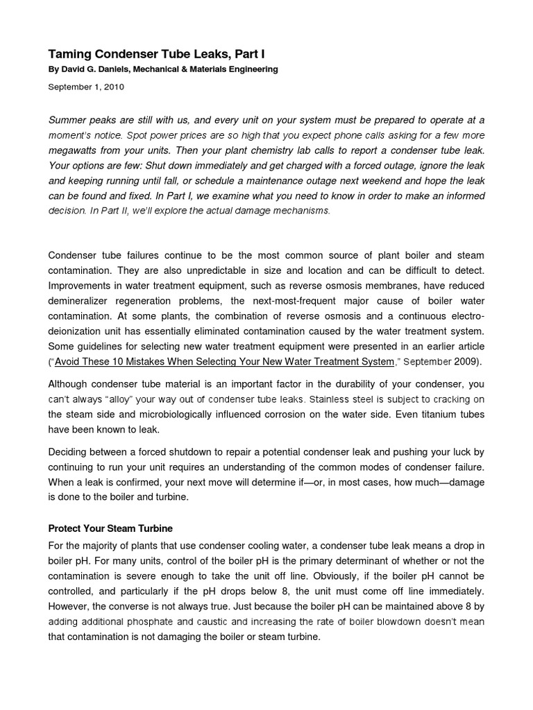 Taming Condenser Tube Leaks - David G. Daniels | PDF | Corrosion | Boiler