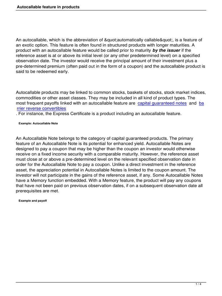 Understanding Autocallable Features in Structured Products: Coupon ...