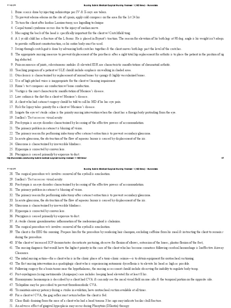 Nursing Bullets - Medical-Surgical Nursing Reviewer 1 (160 Items ...