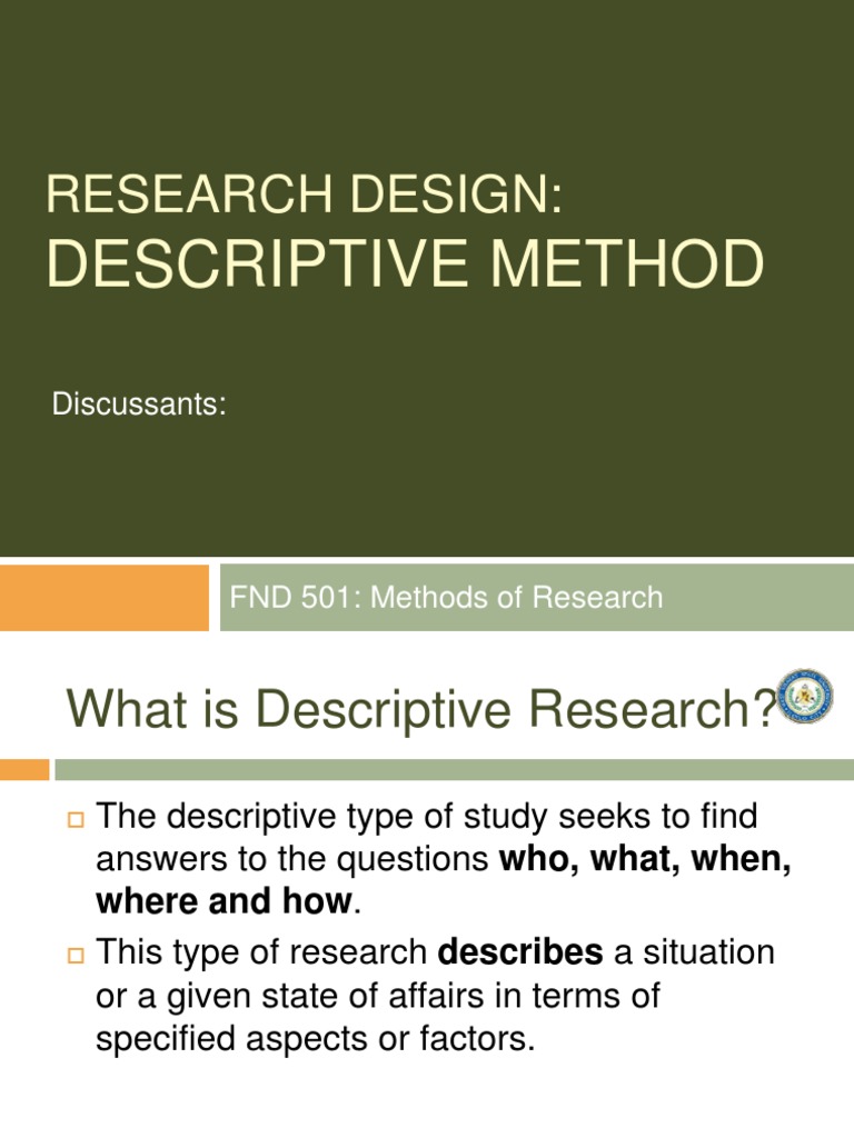 Descriptive Research Design Methodology