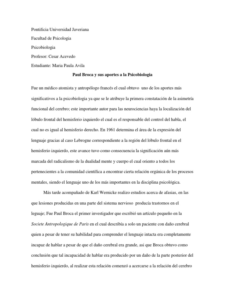 Aportes de Paul Broca a la Psicobiología | PDF | Hemisferio cerebral ...