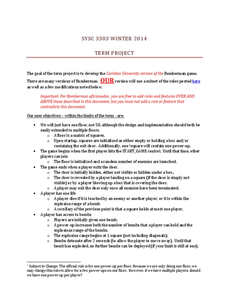 Bomberman Project Overview - SYSC 4106 | PDF | Computing | Areas Of Computer Science