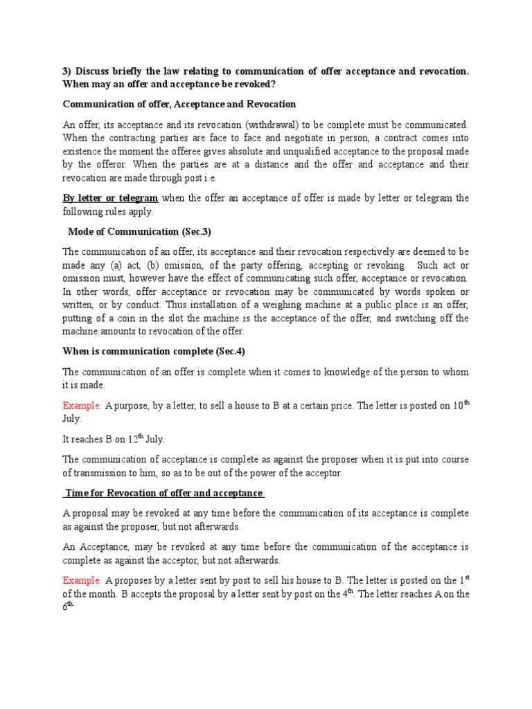 Communication of Offer | Offer And Acceptance | Law Of Obligations
