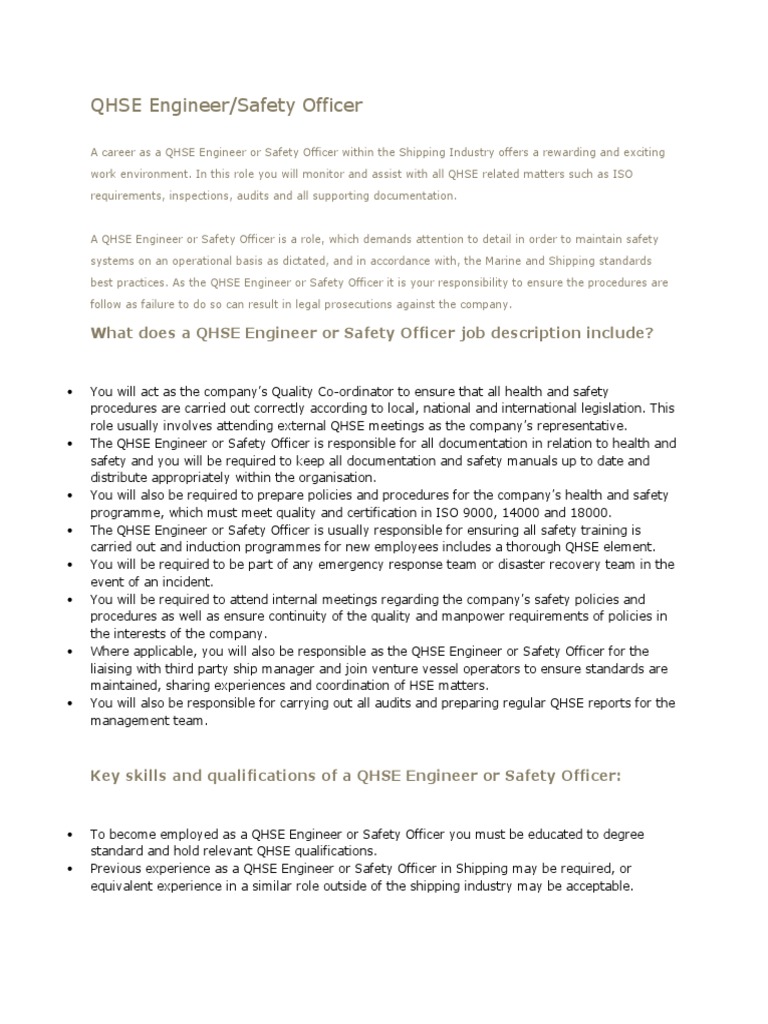 QHSE Engineer | PDF | Safety | Iso 9000