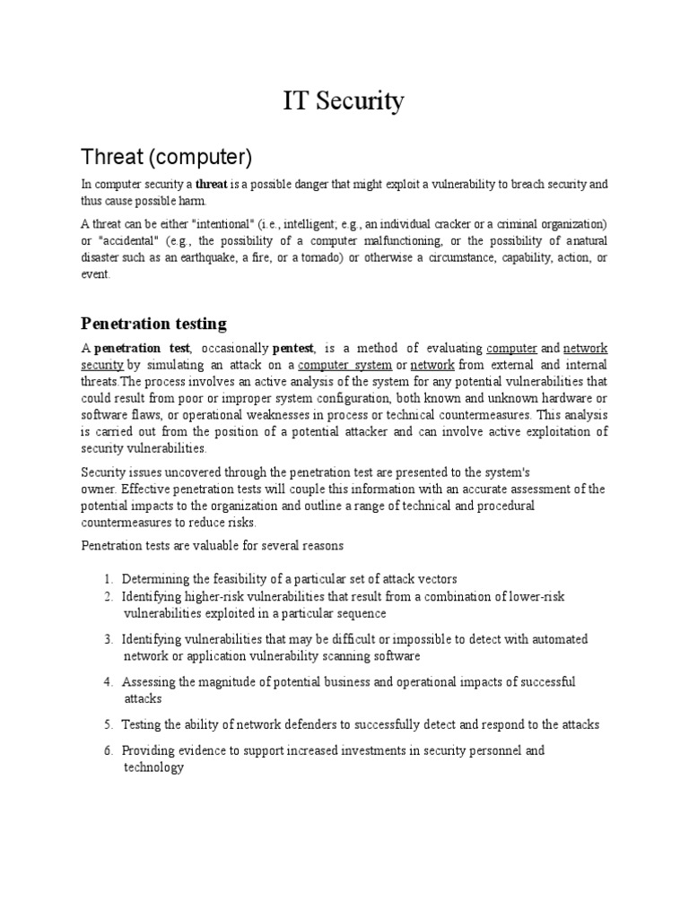 It Security Threat Computer Pdf Vulnerability Computing Threat Computer