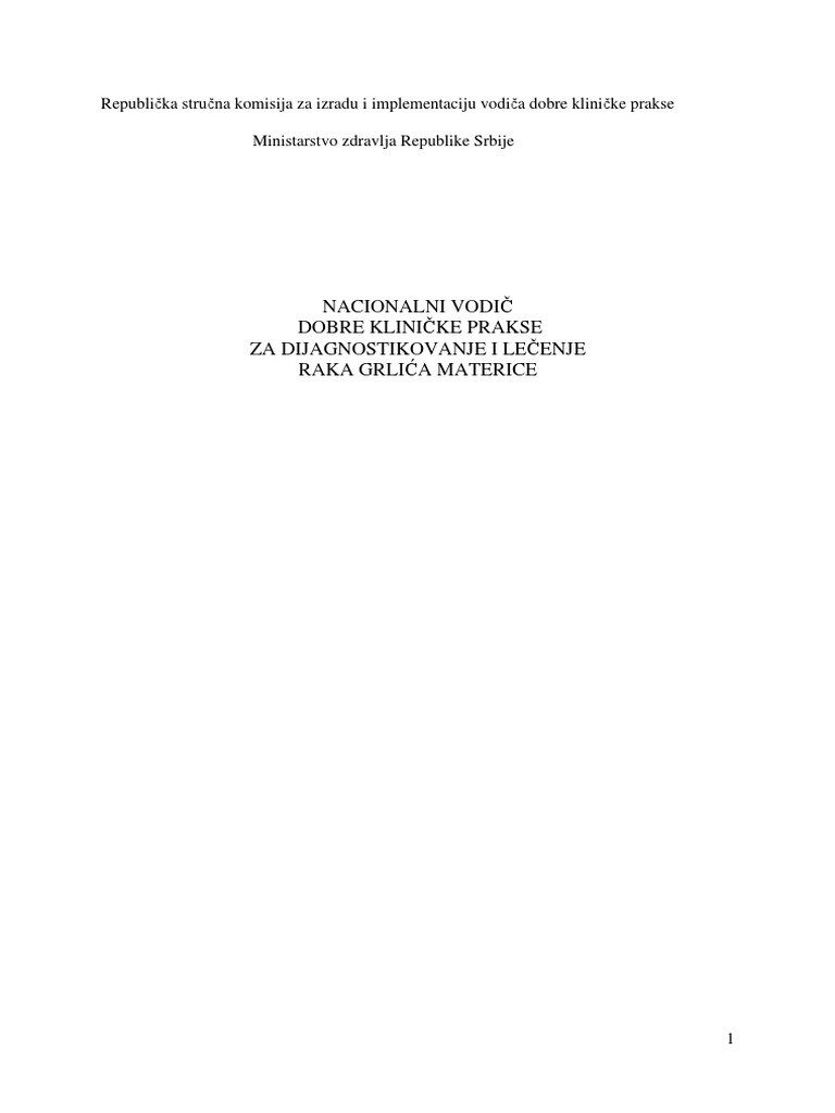 Sira Verzija Vodica Za Dijagnostikovanje I Lecenje Raka Grlica Materice | PDF