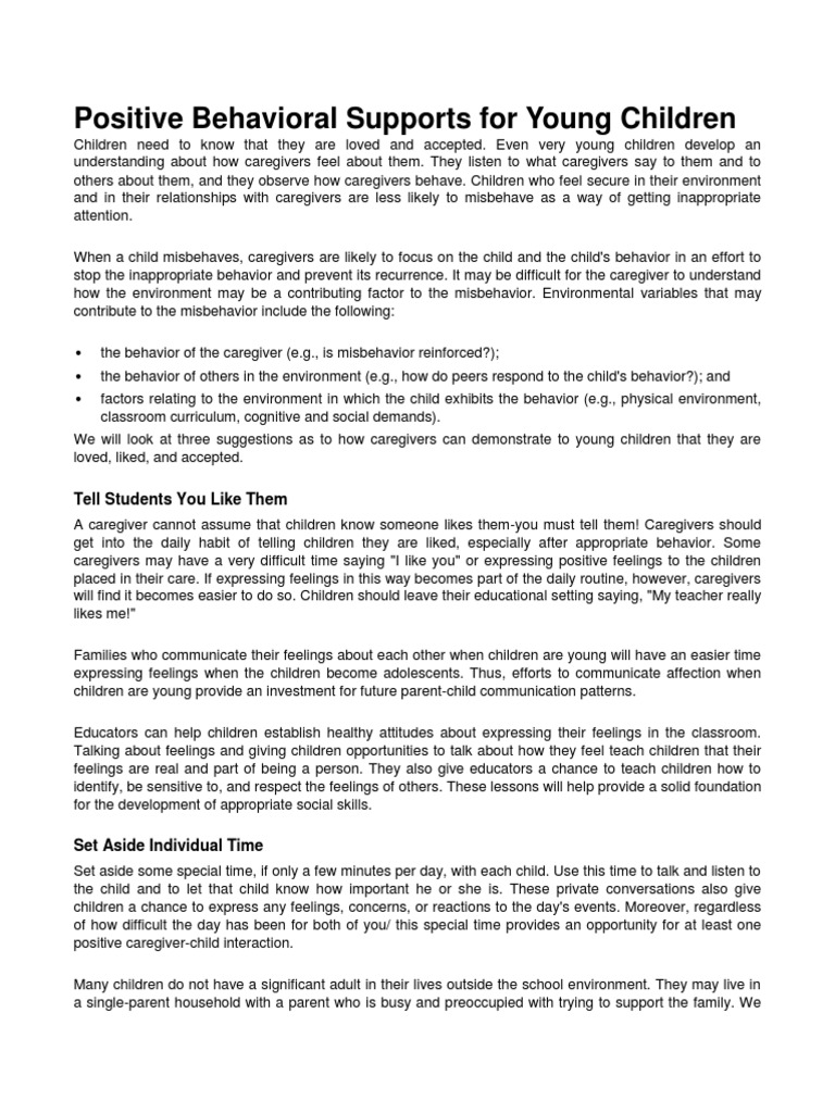 Positive Behavioral Supports For Young Children | PDF | Self Esteem ...