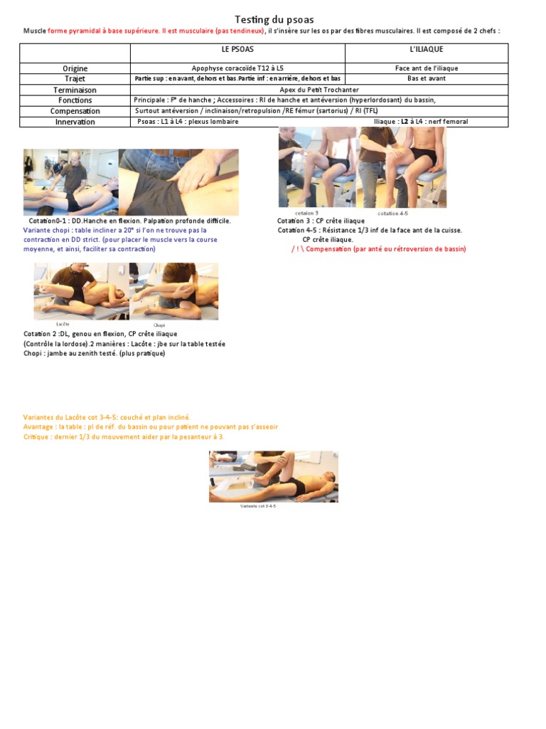 Test du psoas : méthodes et cotations | PDF