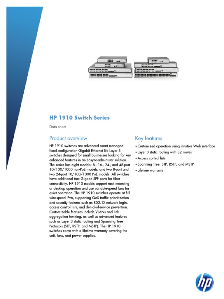 HP 1910 Switch Series: Product Overview Key Features | PDF | Computer ...