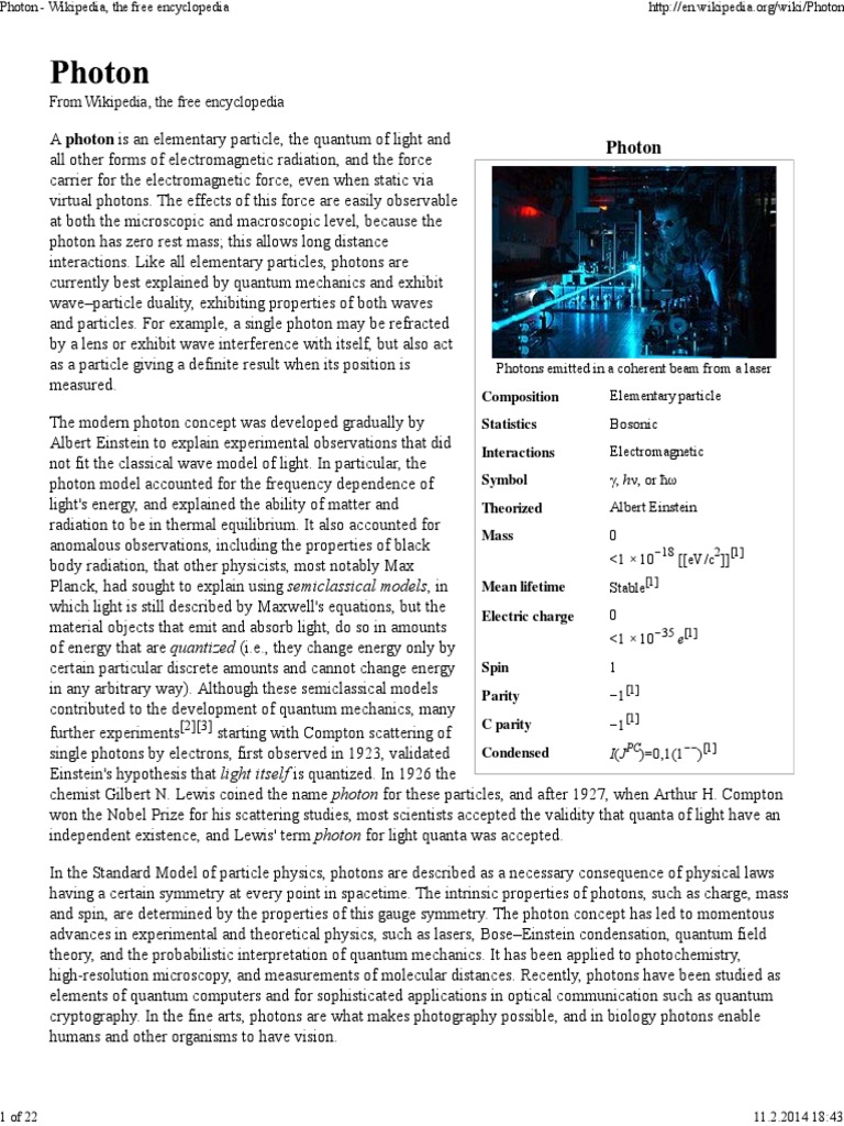 From Wikipedia, the free encyclopedia: Photon