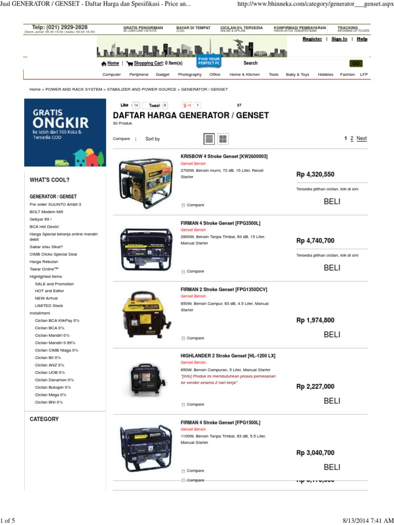 GENSET - Daftar Harga Dan Spesifikasi - Price and Specification List ...