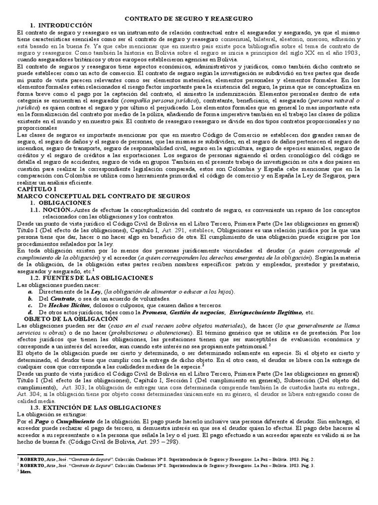 Contrato de Seguro y Reaseguro en Bolivia | PDF | Póliza de seguros | Riesgo financiero