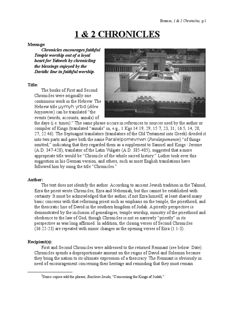 1 2 Chronicles Notes | PDF | Books Of Chronicles | Genealogy
