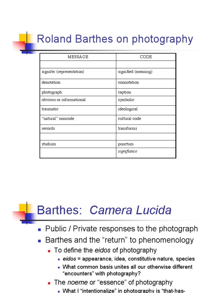 BarthesLate Roland Barth Studium and Punctum | PDF | Semiotics | Epistemology
