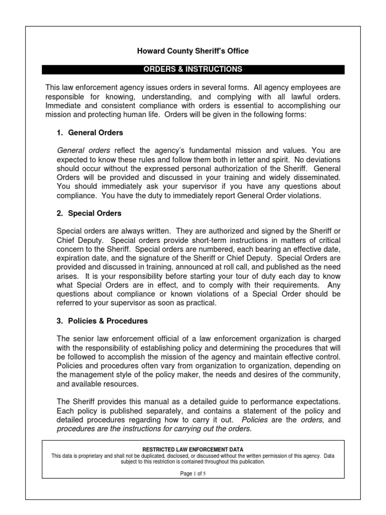 Howard County Sheriff's Office: General Orders Reflect The Agency's ...