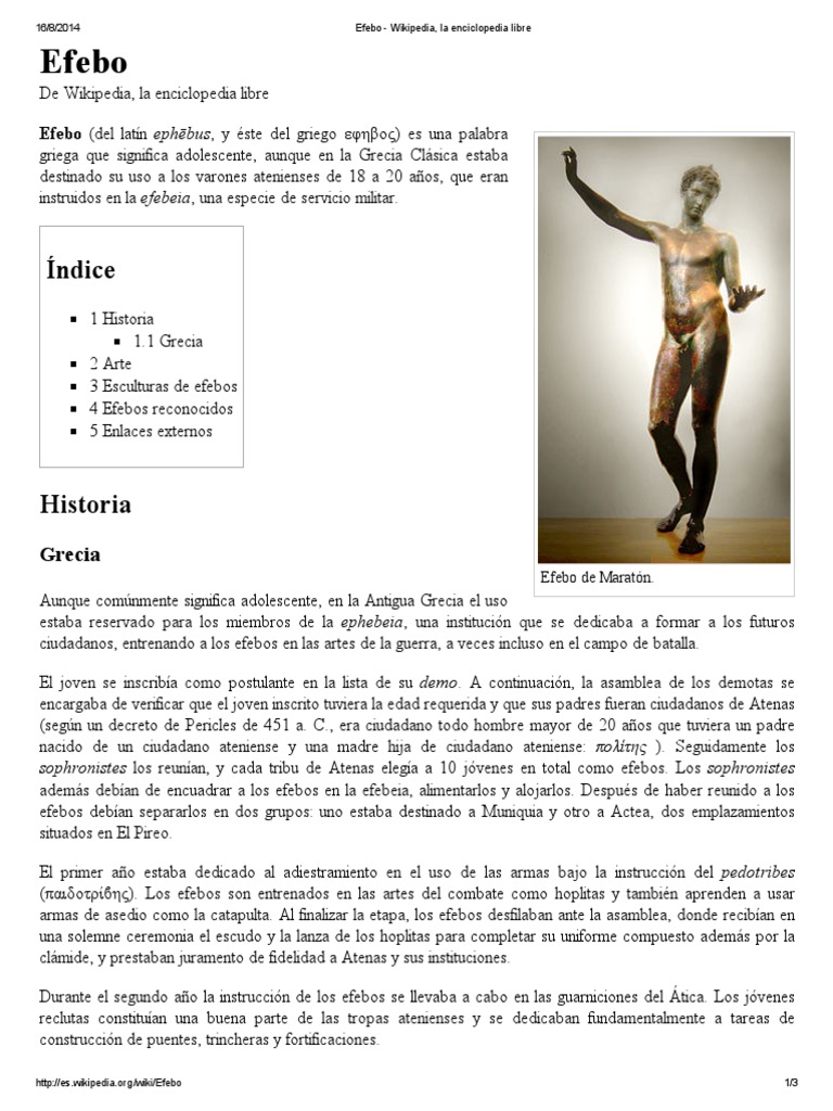Efebo - Wikipedia, La Enciclopedia Libre | PDF | Antiguedad clasica ...