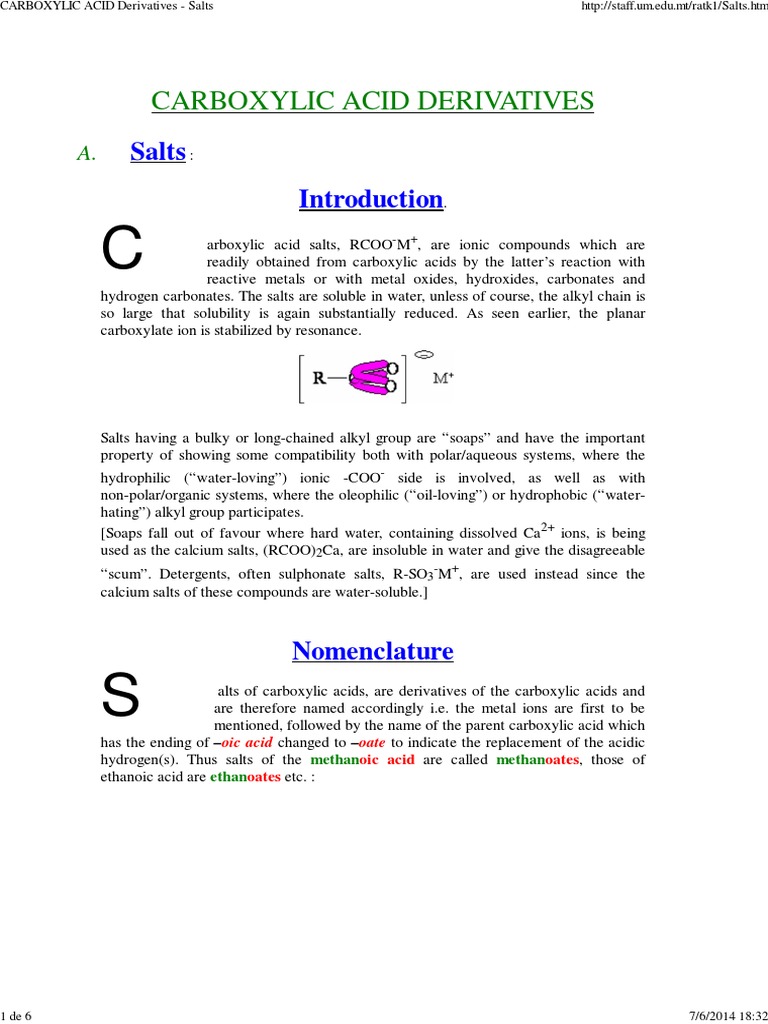 CARBOXYLIC ACID Derivatives - Salts and Reactions | Carboxylic Acid | Acid