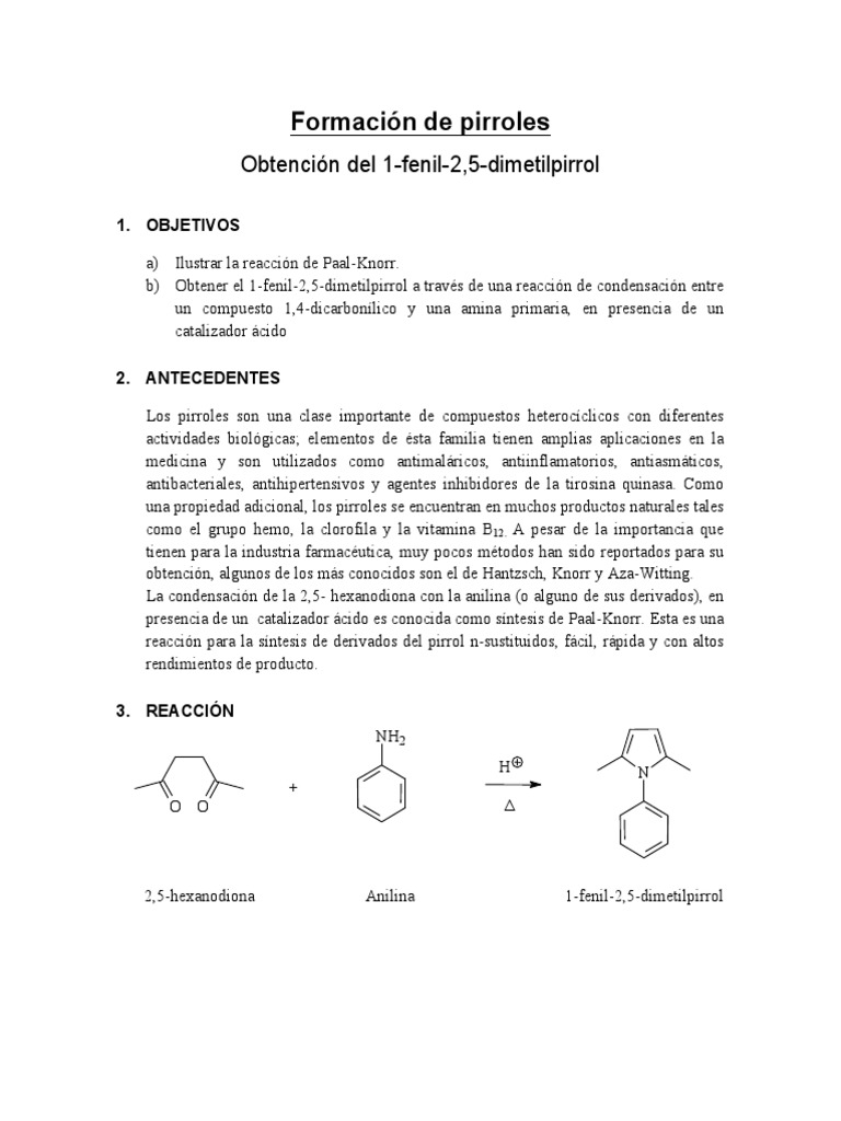 Práctica 2, Síntesis de Pirroles | PDF | Sustancias químicas | Química