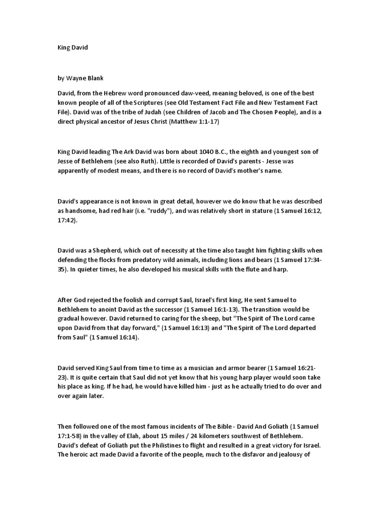 King David From Shepherd To King Of Israel Pdf David Saul
