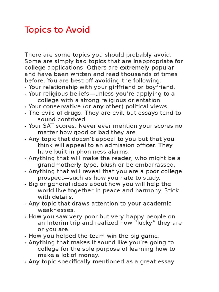 Topics To Avoid | PDF