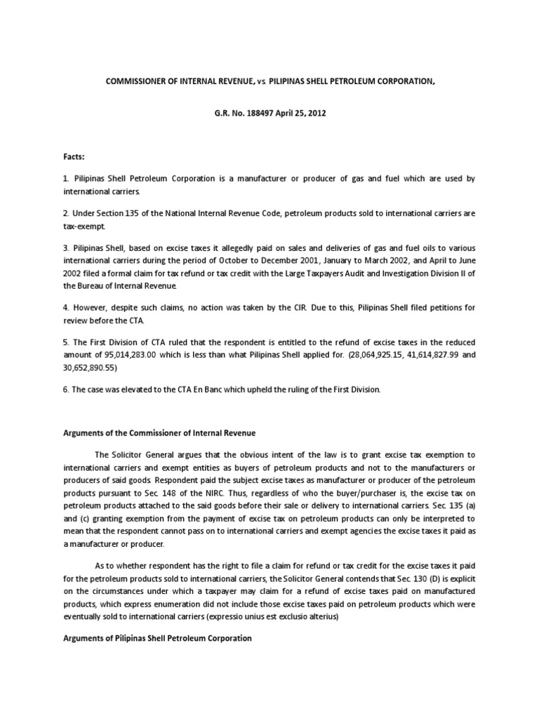 CIR Vs Pilipinas Shell PDF | PDF | Excise | Taxation