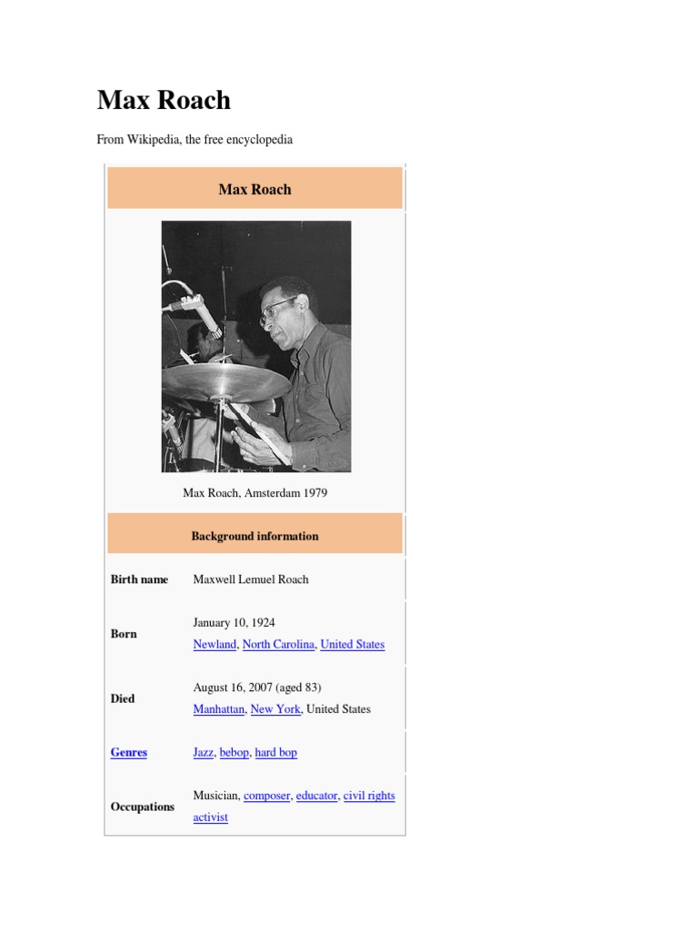 Max Roach - Wikipedia, The Free Encyclopedia PDF | PDF | Jazz Musicians | Jazz