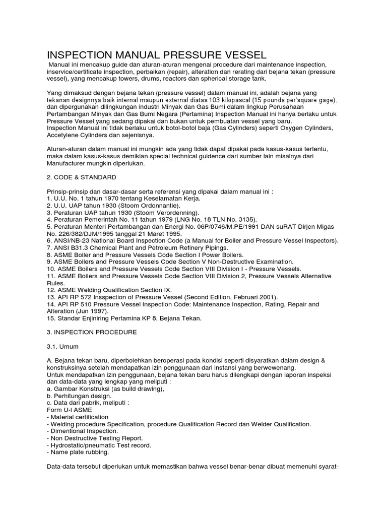 Inspection Manual Pressure Vessel | PDF
