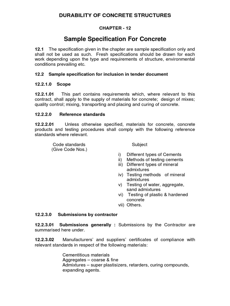 RDSO Sample Specification Concrete | PDF | Construction Aggregate ...