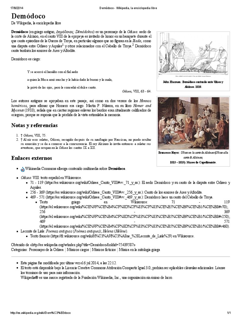 Demódoco - Wikipedia, La Enciclopedia Libre | PDF | Literatura de ...