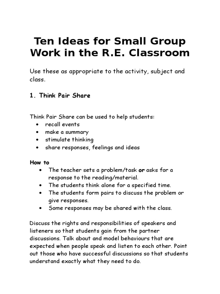 Ten Ideas For Small Group Work in The R.E. Classroom Booklet | PDF ...