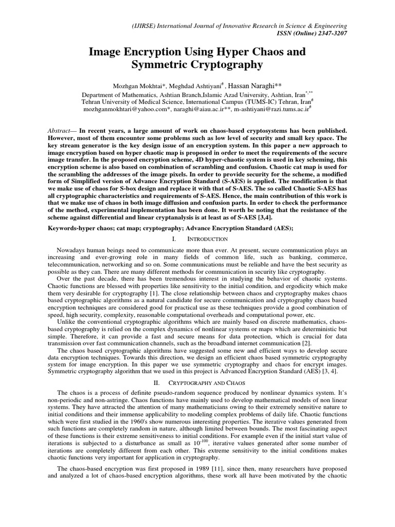 Image Encryption Using Hyper Chaos and Symmetric Cryptography | PDF | Cryptography | Chaos Theory