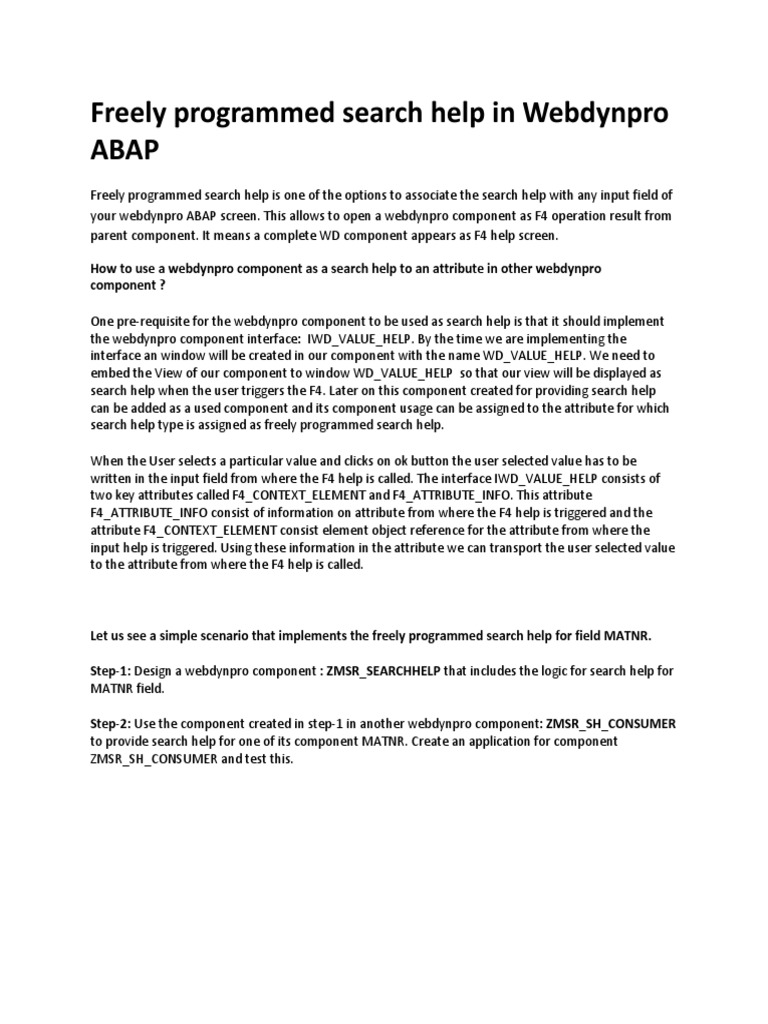 Freely Programmed Search Help in Webdynpro ABAP2 | PDF | Graphical User Interfaces | Computer ...