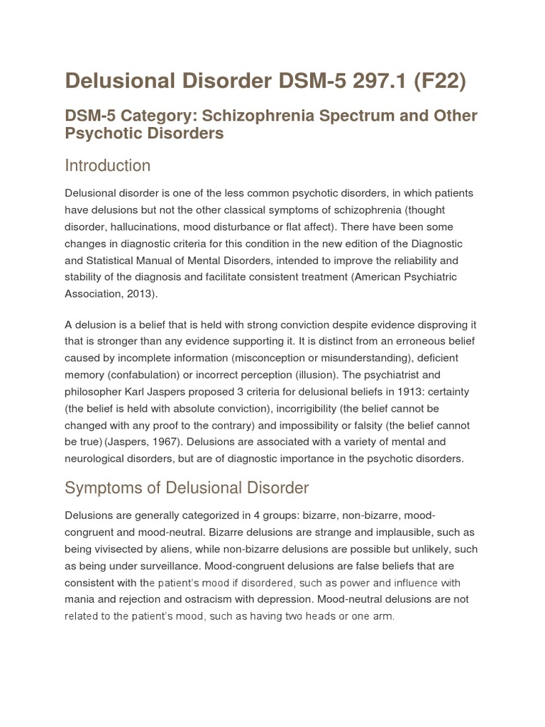 Understanding Delusional Disorder DSM-5 | PDF | Delusion | Schizophrenia