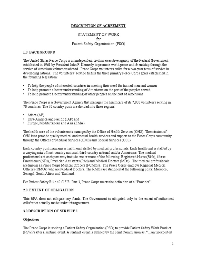 Statement of Work For Patient Safety Organization (PSO) | PDF | Patient ...