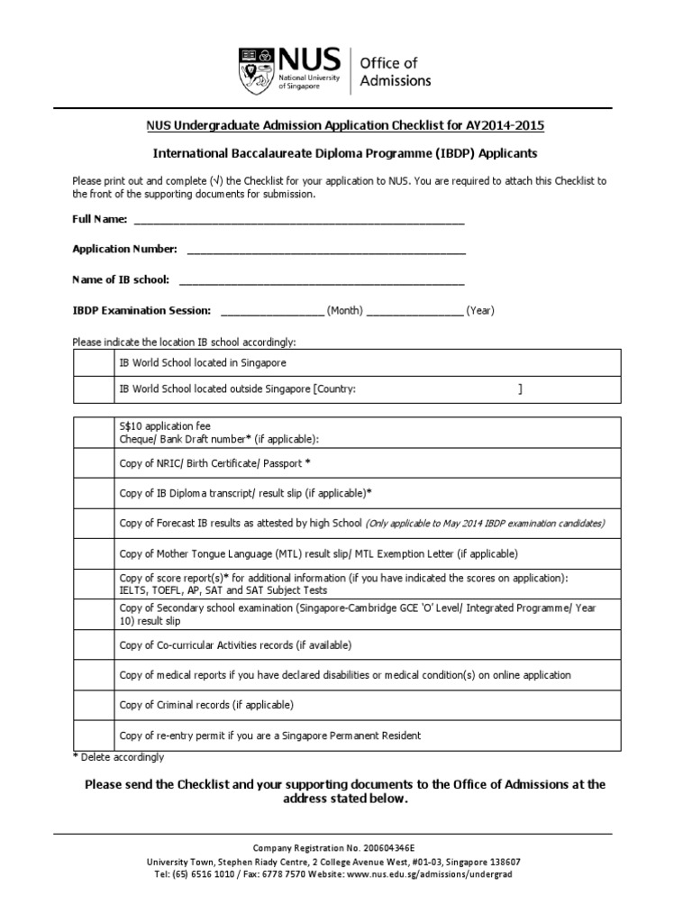 NUS IBDP Application Checklist | PDF | Business