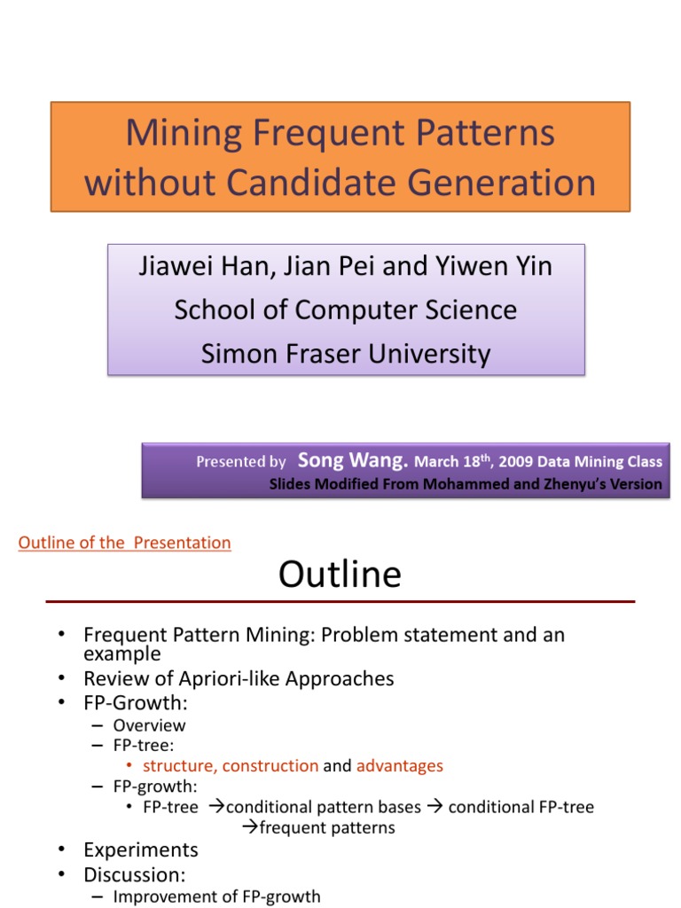 FP-Growth: An Efficient Method for Mining Frequent Patterns Without Candidate Generation | PDF ...
