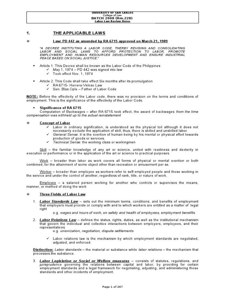 USC Labor Law Reviewer | PDF | Serfdom | Labor