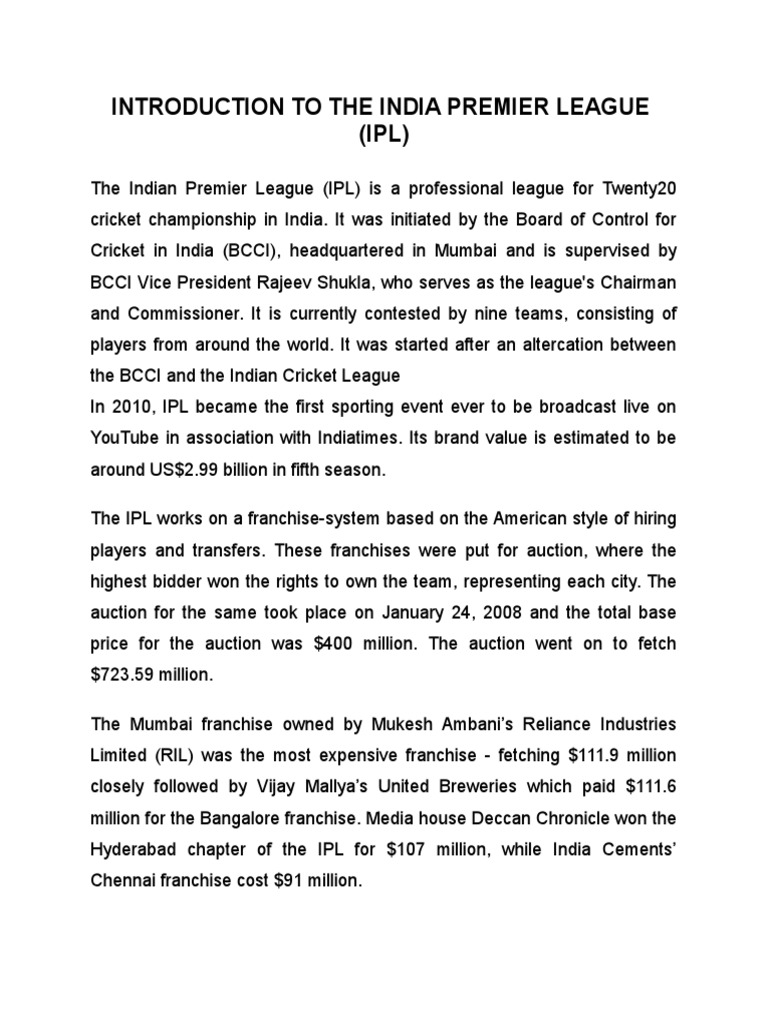 Introduction To The India Premier League (IPL) | PDF | Ball And Bat ...
