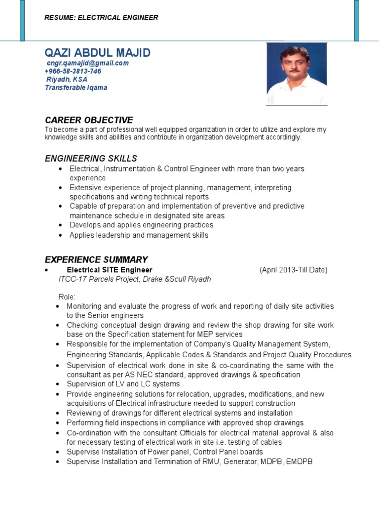 Electrical Engineer Resume: Qazi Majid | PDF | Electrical Substation ...